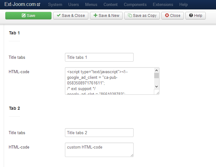 Tabs Custom Html Code Jquery Module For Joomla